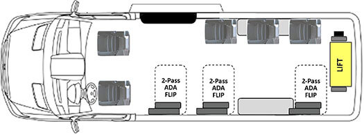 Ford Transit 350 Heavy Duty Paratransit Wheelchair Lift Layout Options