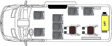 Ford Transit 350 LWB Paratransit Van Floor and Seating Layout Options