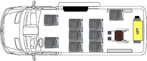 Ford Transit 350 LWB Paratransit Van Floor and Seating Layout Options