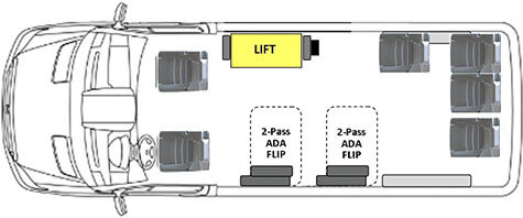Ford Transit 350 LWB Paratransit Van Floor and Seating Layout Options